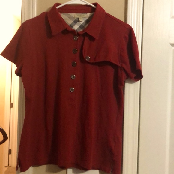 Burberry | Tops | Unique And Rare Burberry London Red Collared Polo ...